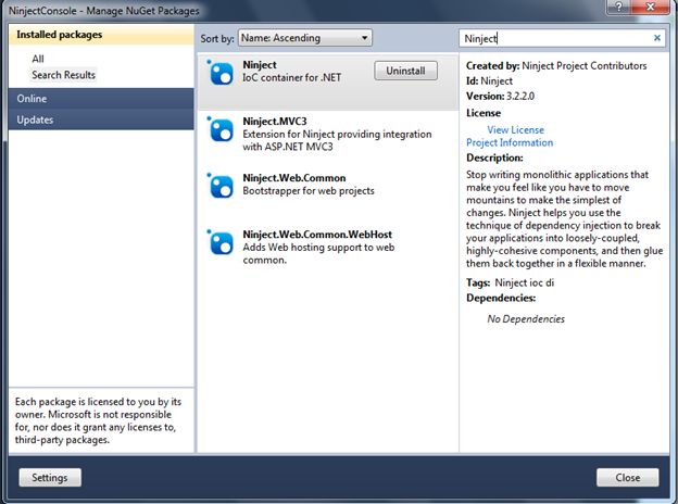 Dependency Injection Using Ninject In Net